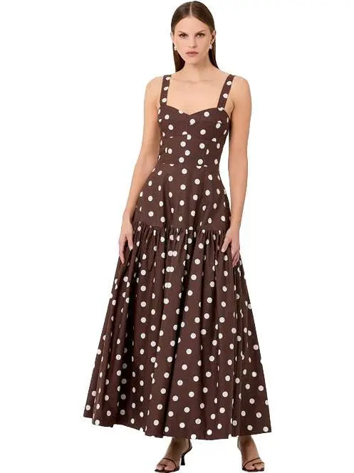 NICHOLAS Valeria Midi Dress - Mocha Polka Dot