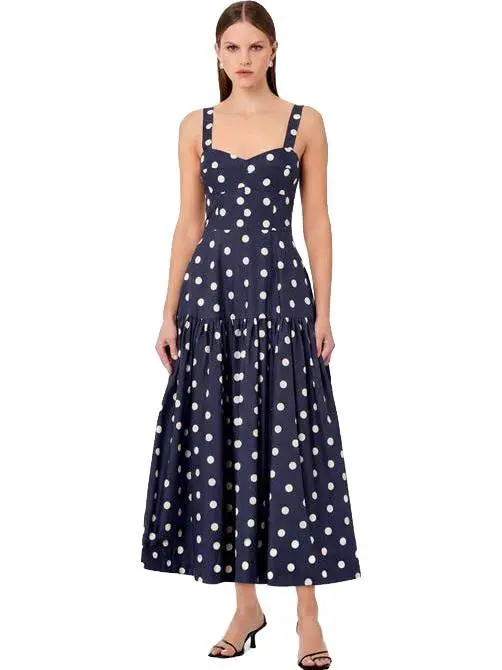 NICHOLAS Valeria Midi Dress - Navy Polka Dot
