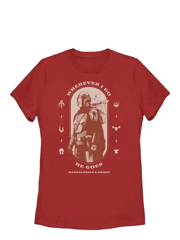 STAR WARS: THE MANDALORIAN AND GROGU Star Wars The Mandalorian And Grogu Wherever I Go Graphic T-shirt - Red