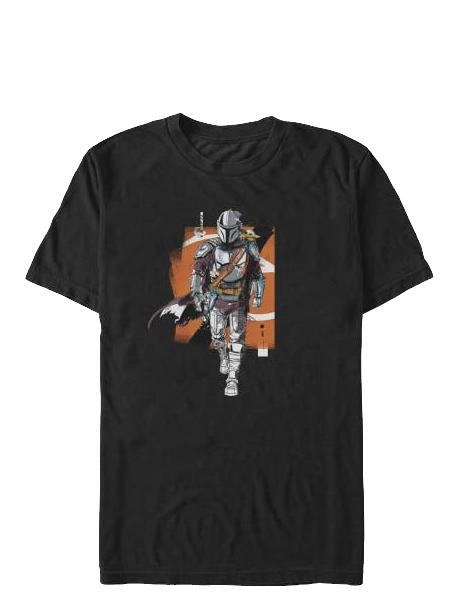 STAR WARS: THE MANDALORIAN AND GROGU Artistic Mando And The Child Pose Short Sleeve Graphic T-shirt - Black