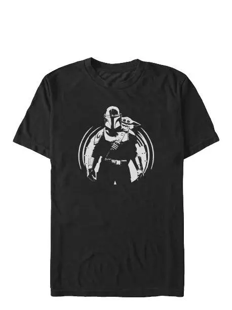 STAR WARS: THE MANDALORIAN AND GROGU Star Wars The Mandalorian And Grogu And White Sketch Graphic T-shirt - Black