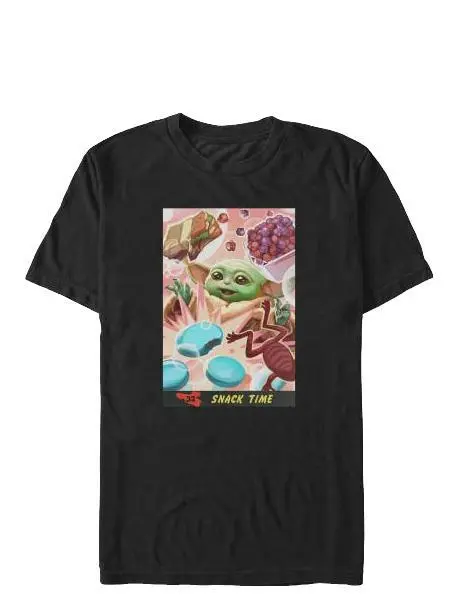 STAR WARS: THE MANDALORIAN AND GROGU Star Wars The Mandalorian And Grogu The Child Snack Time Comic Art Graphic T-shirt - Black