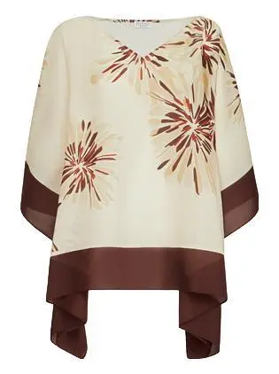 Brunello Cucinelli Bloom Print Poncho-style Top - Beige