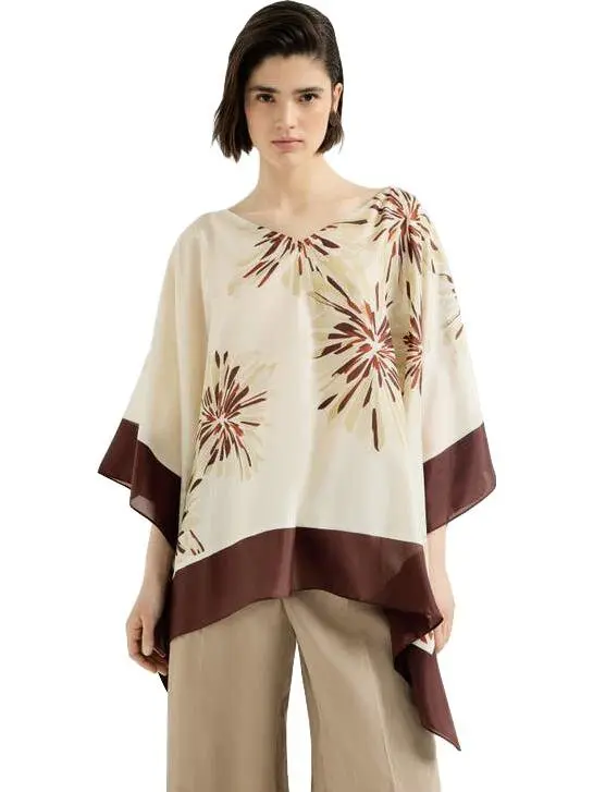 Brunello Cucinelli Bloom Print Poncho-style Top - Beige
