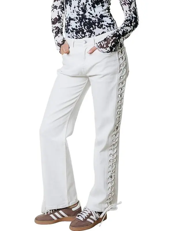 COLOURFUL REBEL Jones Braided Straight-leg Denim Pants - White