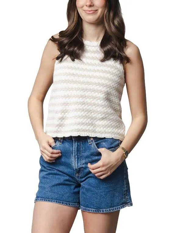 HOPE & HENRY Organic Button-back Sweater Tank - Natural Stripe