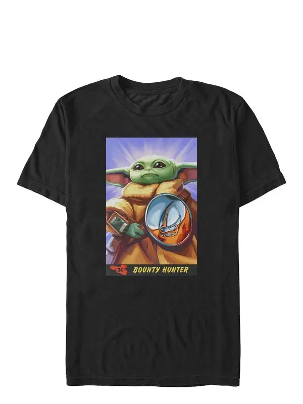 STAR WARS: THE MANDALORIAN AND GROGU Star Wars The Mandalorian And Grogu The Child Bounty Hunter Comic Art Graphic T-shirt - Black