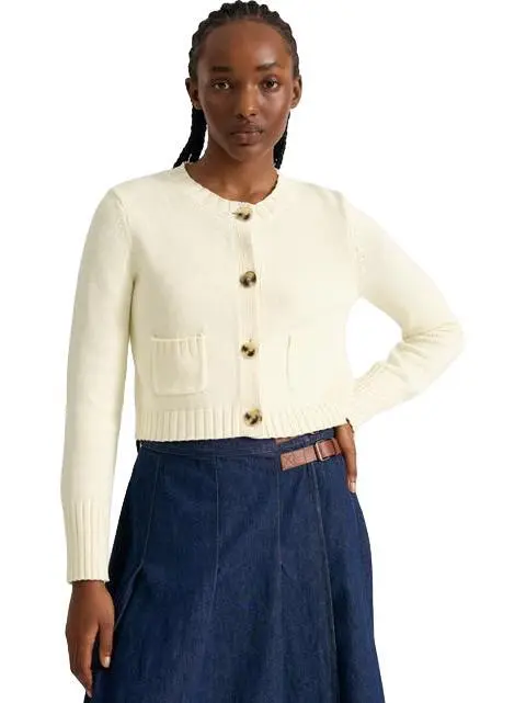 ALBARAY Cotton Cropped Cardigan - Cream
