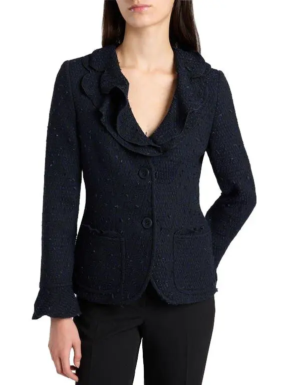Santorelli Celeste Ruffle Tweed Jacket - Midnight