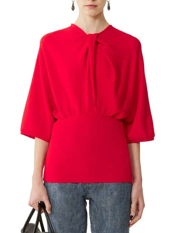 LANVIN Merino Wool Sweater With Bow - Poppy Red