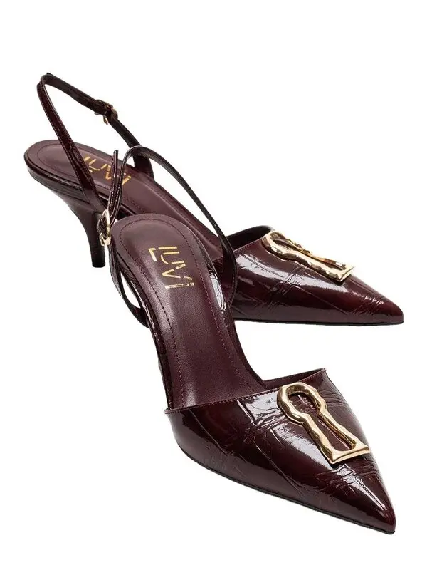 PROLOGUE SHOES Yvella Buckle Pointed Toe Stiletto Pump - Burgundy Print