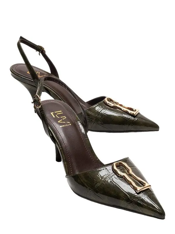 PROLOGUE SHOES Yvella Buckle Pointed Toe Stiletto Pump - Green Print