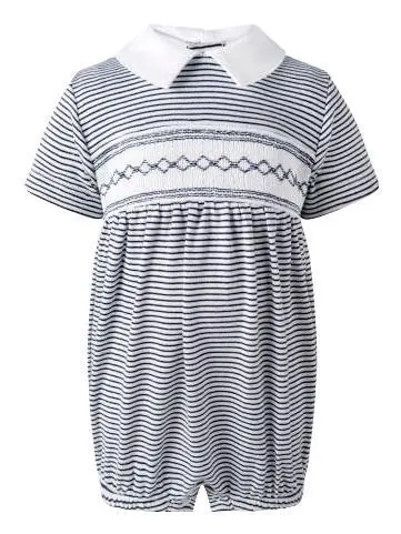 RACHEL RILEY Pima Stripe Smocked Bubble - Navy