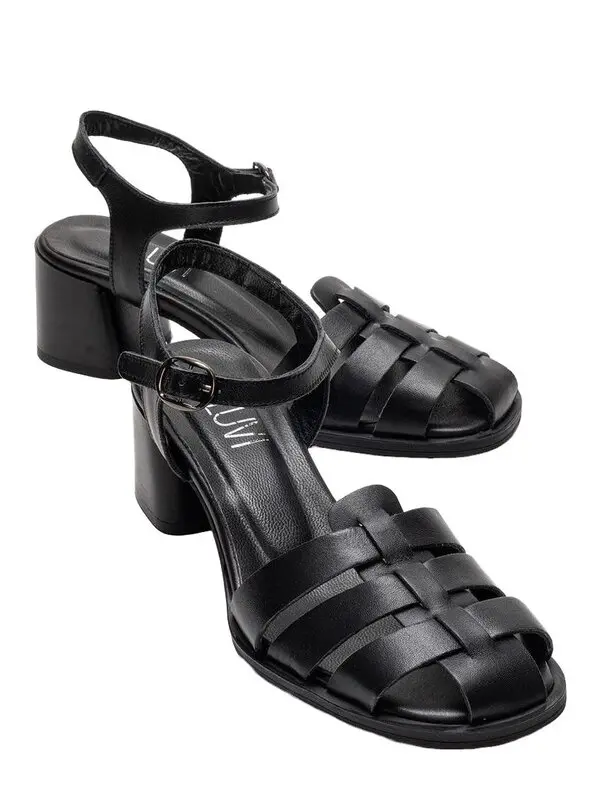 FOREVER & ALWAYS SHOES Devora Leather Block Heel Sandal - Black