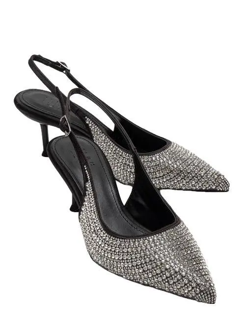 PROLOGUE SHOES Yasmina Embellished Stiletto Slingback Pumps - Black