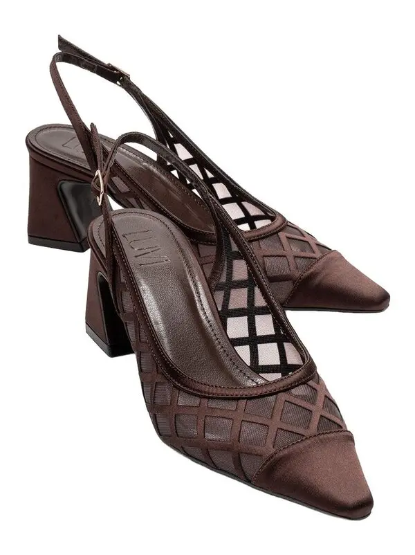 PROLOGUE SHOES Alveron Mesh Block Heel Pumps - Brown