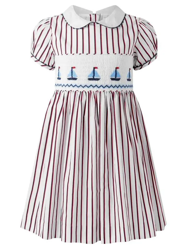 RACHEL RILEY Sailboat Smocked Stripe Dress - Ivory