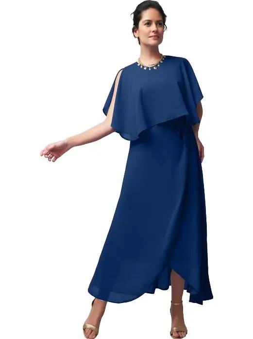 JESSICA LONDON Georgette Maxi Cape Sleeve Dress - Evening Blue