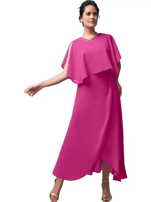 JESSICA LONDON Georgette Maxi Cape Sleeve Dress - Pink Burst