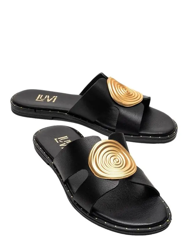 FOREVER & ALWAYS SHOES Nolita Leather Slide Sandal - Black