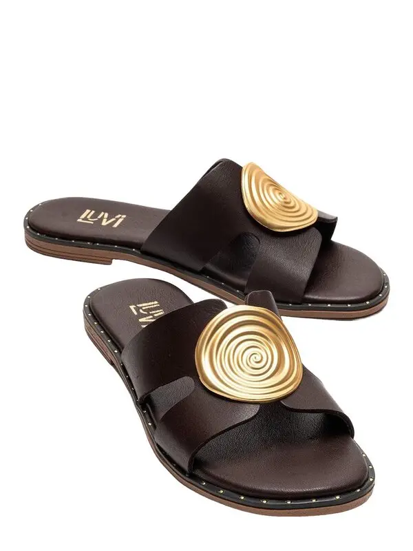 FOREVER & ALWAYS SHOES Nolita Leather Slide Sandal - Brown