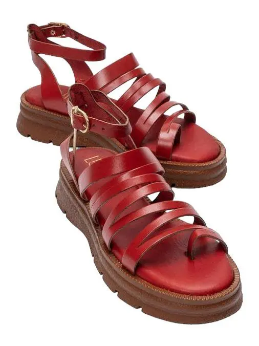 FOREVER & ALWAYS SHOES Pelsa Leather Multi-strap Sandals - Red