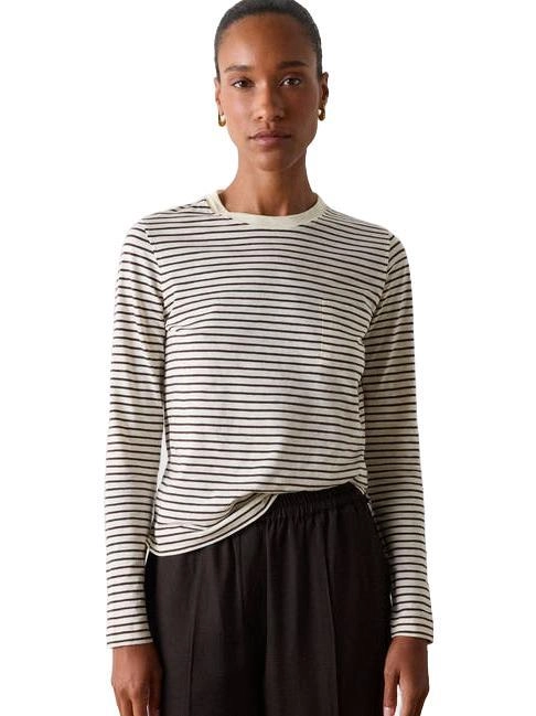 Whistles Stripe Crew Neck Pocket Top - Brwn/multi