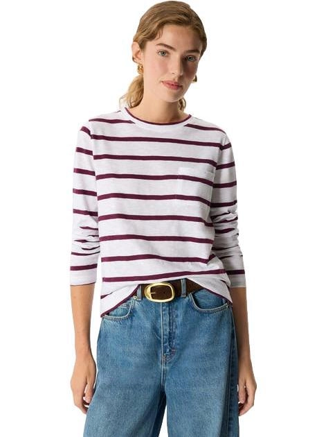 Whistles Stripe Crew Neck Pocket Top - Multi-coloured