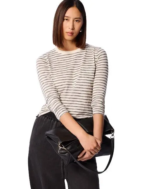 Whistles Stripe Crew Neck Pocket Top - Ivory/multi
