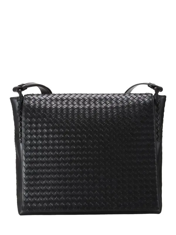 Bottega Veneta Intrecciato Flap Pocket Messenger Bag - Black