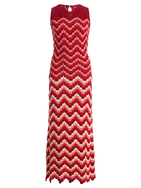 Escvdo Cuenca Cotton Crochet Midi Dress - Red