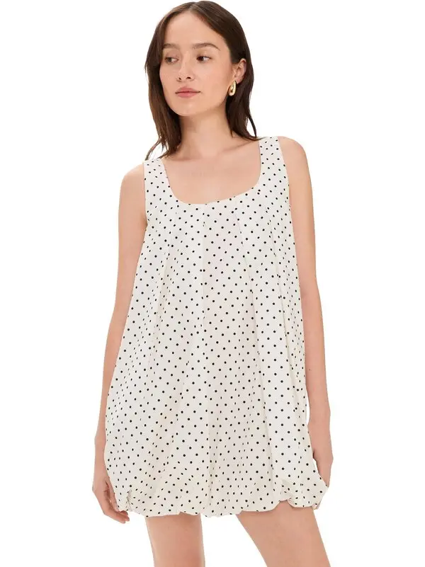 MAUDE CLUB Sleeveless Polka Dot Mini Dress With Pockets - White Black Dots