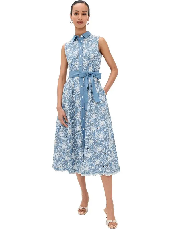 Shoshanna Kendra Chambray Midi Dress - Chambray/ivory