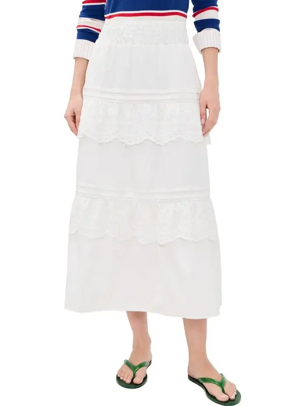 ROWING BLAZERS Eyelet Tiered Skirt - White