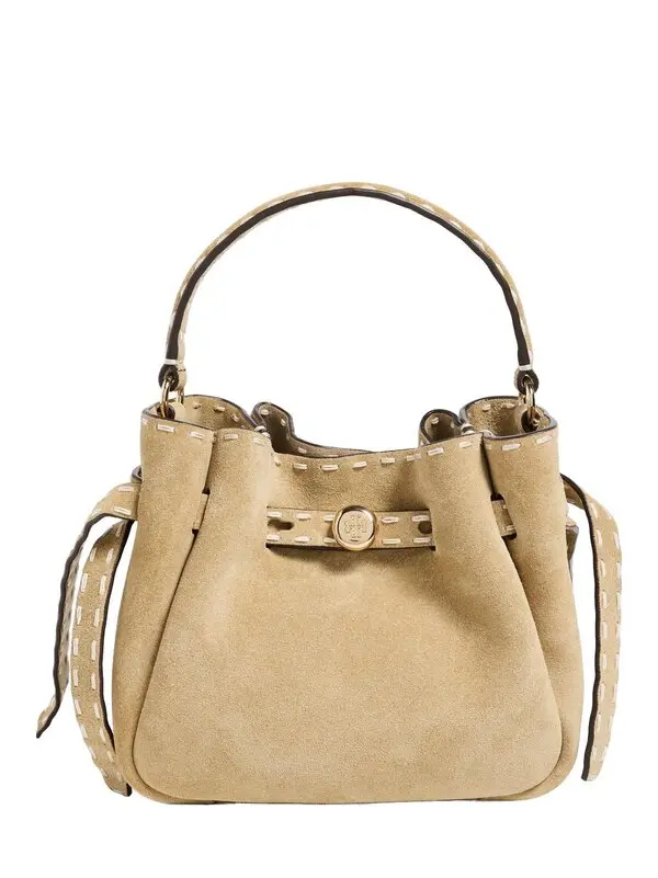 Tory Burch Romy Suede Pick Stitch Mini Bucket Bag - Butter