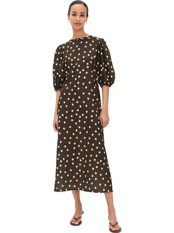 THE LULO PROJECT The Dawn Polka-dot Midi Dress - Polka Dots Brown