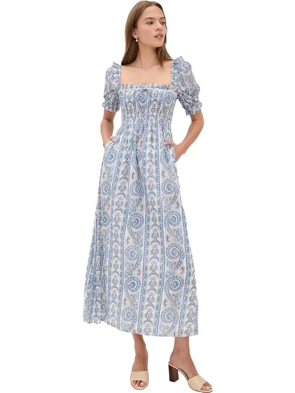 Hill House Home Scarlett Nap Midi Dress - Corsica Paisley Blue
