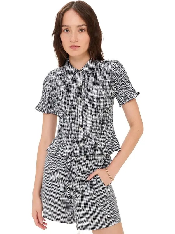Rails Alton Smocked Gingham Top - Black Gingham