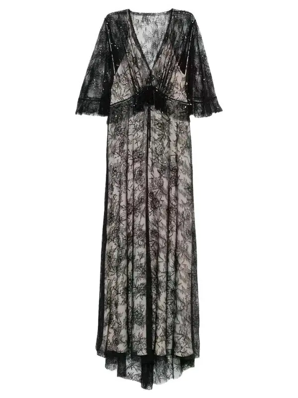 Alberta Ferretti Lace V-neck Maxi Dress - Black