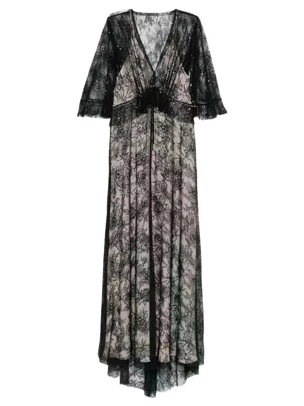 Alberta Ferretti Lace V-neck Maxi Dress - Black