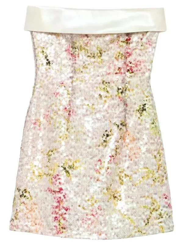 Alberta Ferretti Sequin-embellished Floral Mini Dress - Neutrals