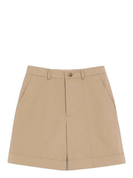 Valentino Garavani Gabardine Bermuda Shorts With Turn-up And Vlogo Embroidery - Beige