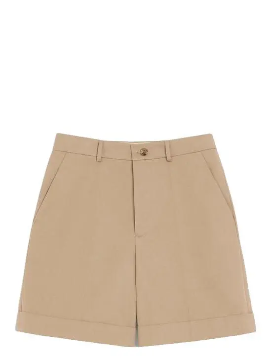 Valentino Garavani Gabardine Bermuda Shorts With Turn-up And Vlogo Embroidery - Beige
