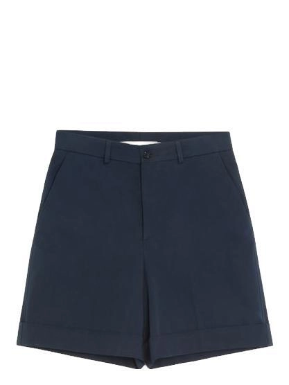 Valentino Garavani Gabardine Bermuda Shorts With Turn-up And Vlogo Embroidery - Navy