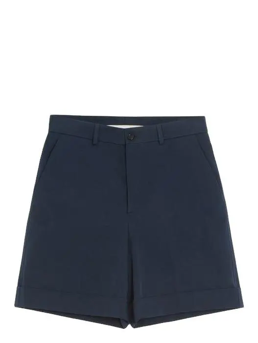 Valentino Garavani Gabardine Bermuda Shorts With Turn-up And Vlogo Embroidery - Navy
