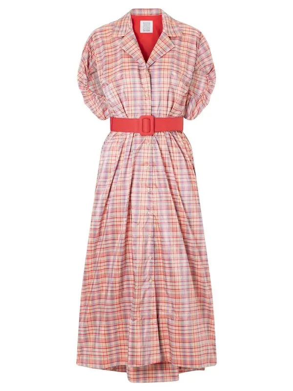 Rosie Assoulin Wind At Your Back Belted Checked Maxi Dress - Red