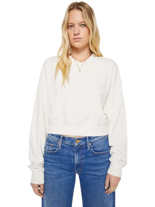 MOTHER Terne Cropped V-neck Sweatshirt - White