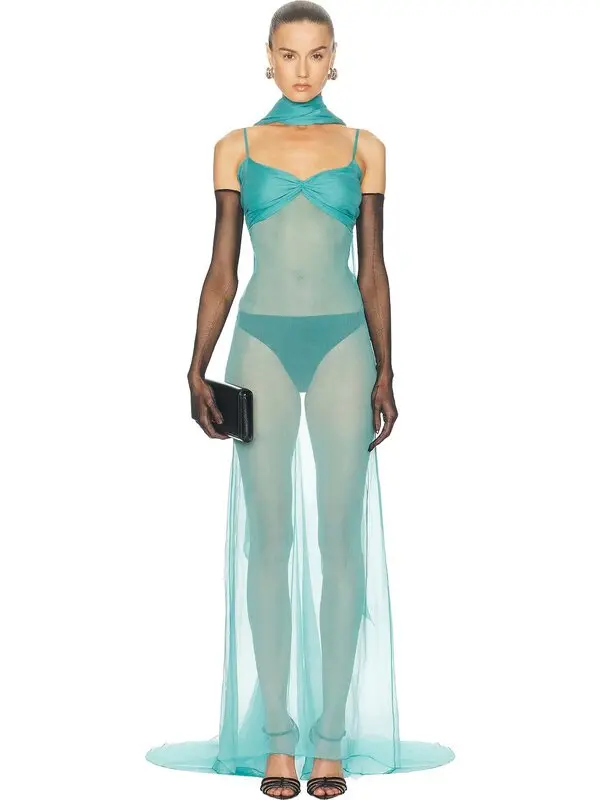 LAQUAN SMITH Neck Tie Gown - Turquoise