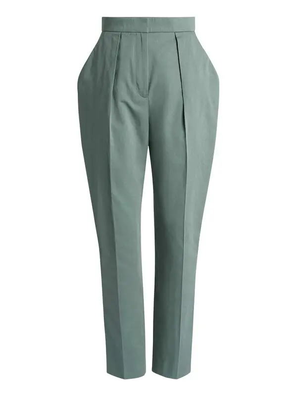 Balmain Cotton High-waisted Trousers - Green