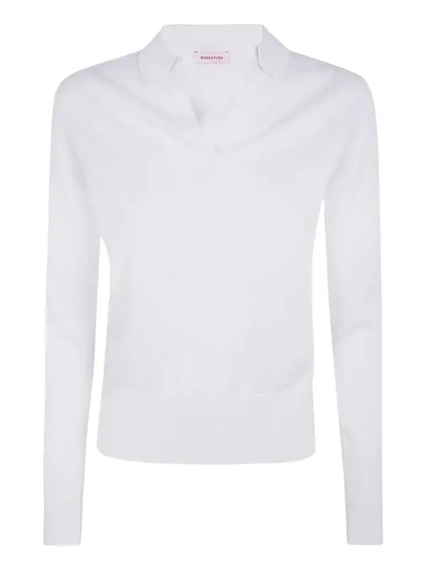ROSSO PURO Long Sleeve Polo Collar Top - White